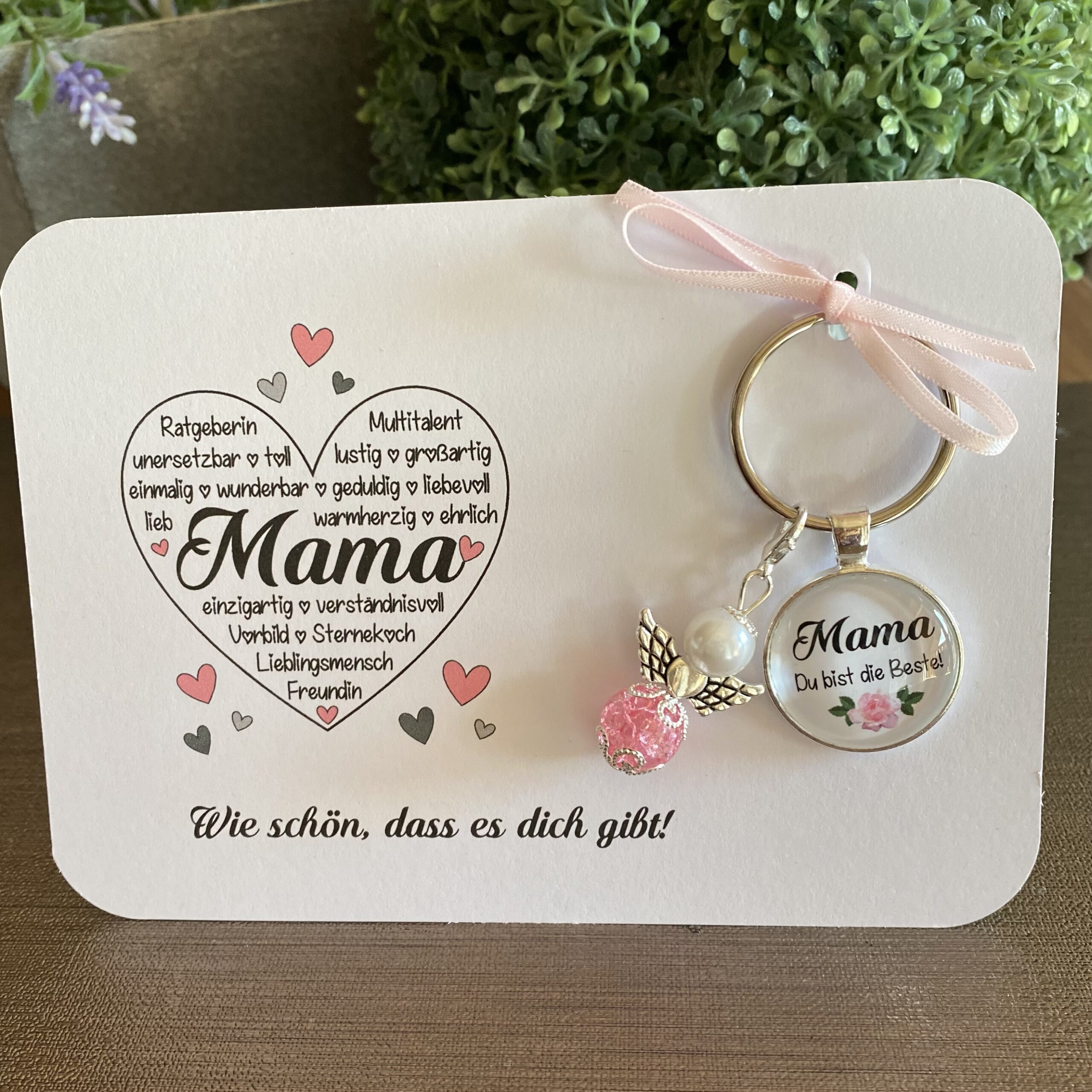 MUTTERTAG Geschenkset rosa - Karte - Herz - Engel - MiniGeschenke.de