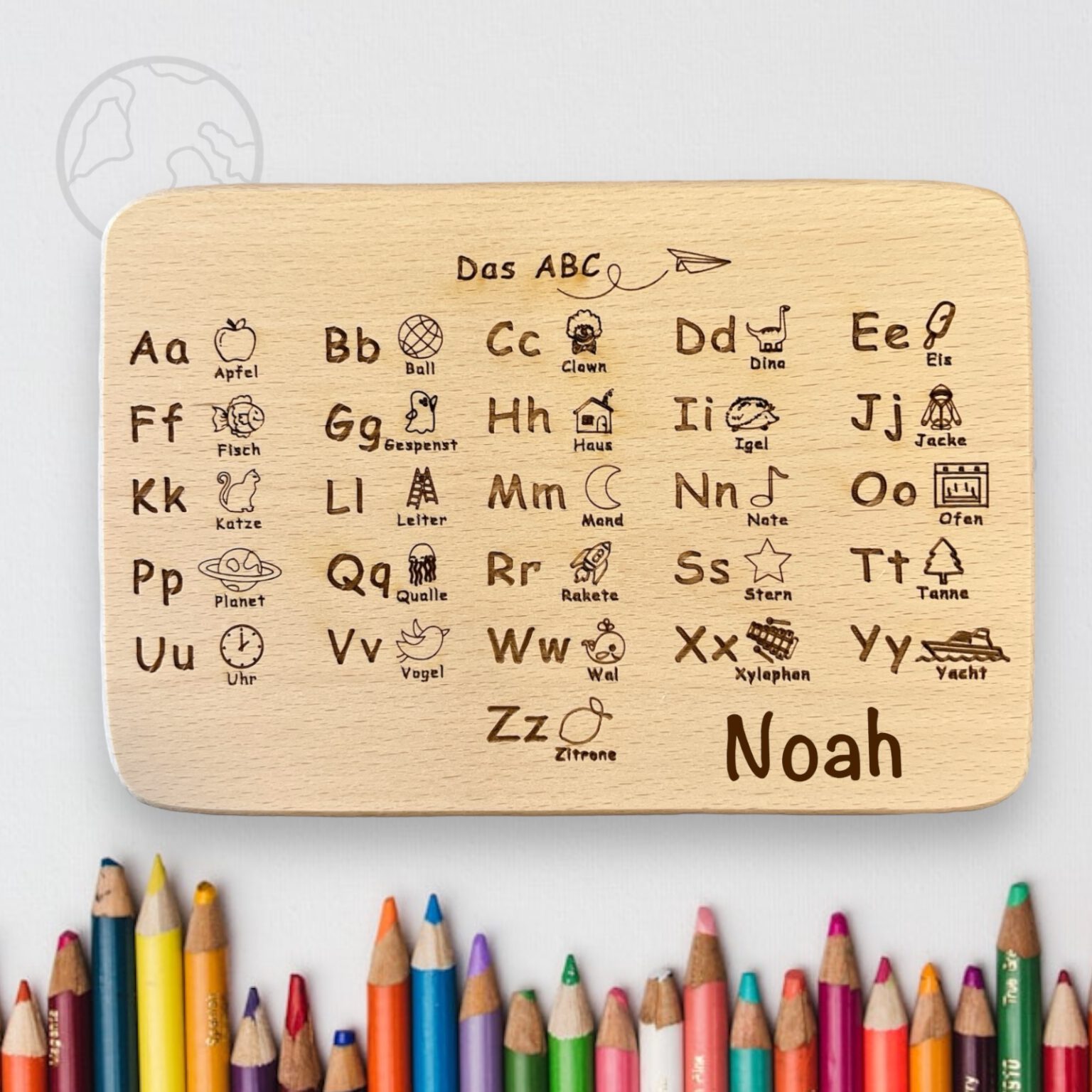 Geschenk zur Einschulung Frühstücksbrett ABC personalisiert - MiniGeschenke.de